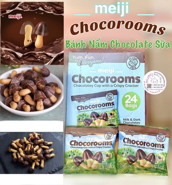 Bánh Nấm Chocolate Sữa Meiji CHOCOROOMS 24 gói/thùng 🇺🇸