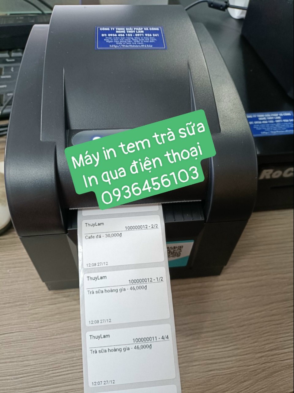 Máy in tem trà sữa kết nối điện thoại app Sapo XP 350BM