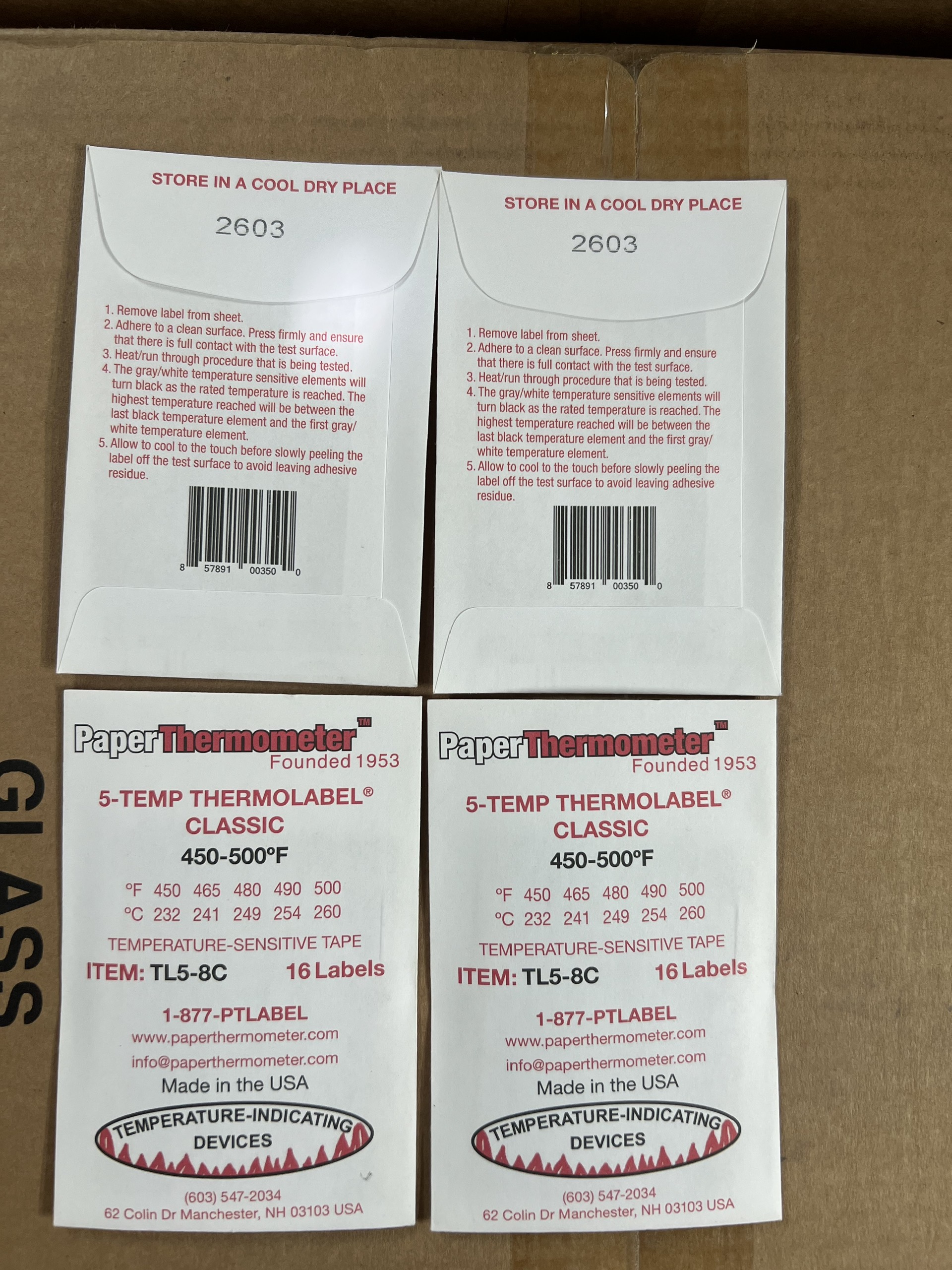 5-Temp THERMOLABEL® Classic 450-500°F, Nhãn đo nhiệt độ THERMOLABEL